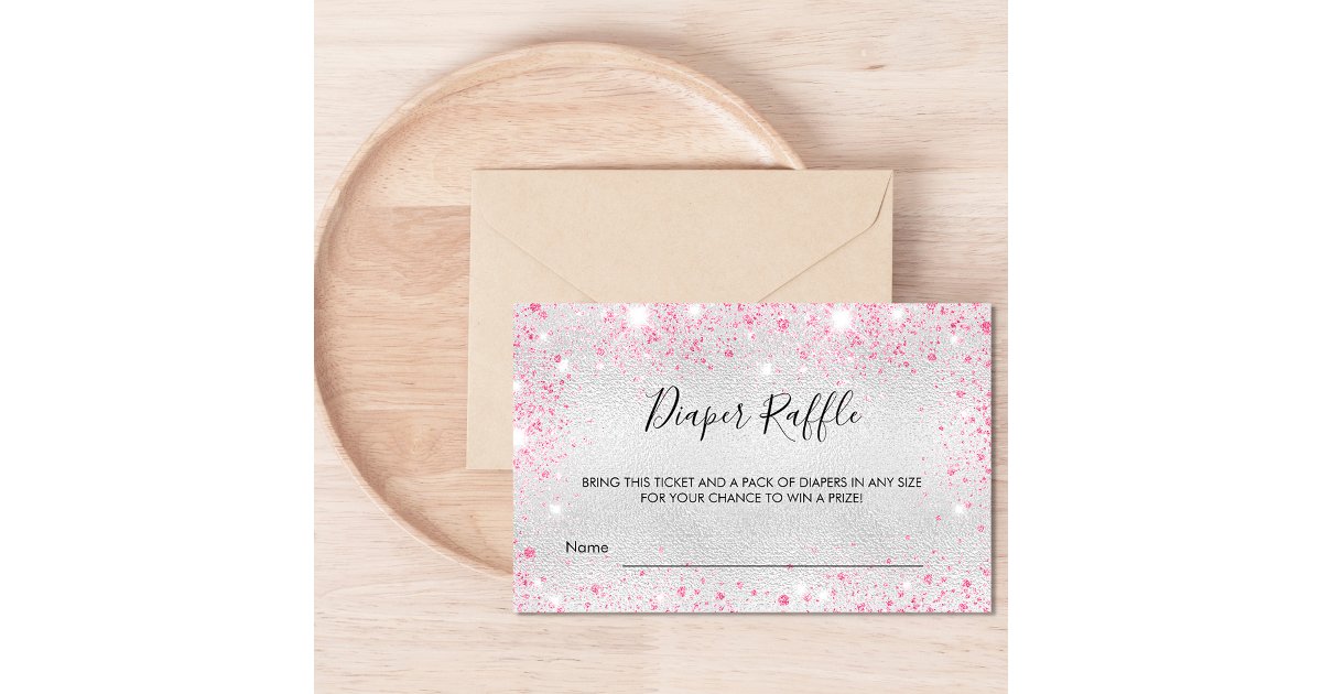 Silver pink glitter girl diaper raffle ticket | Zazzle