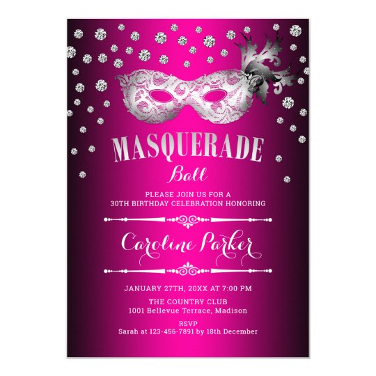 Silver Pink Masquerade Ball Birthday Party Invitation | Zazzle.com