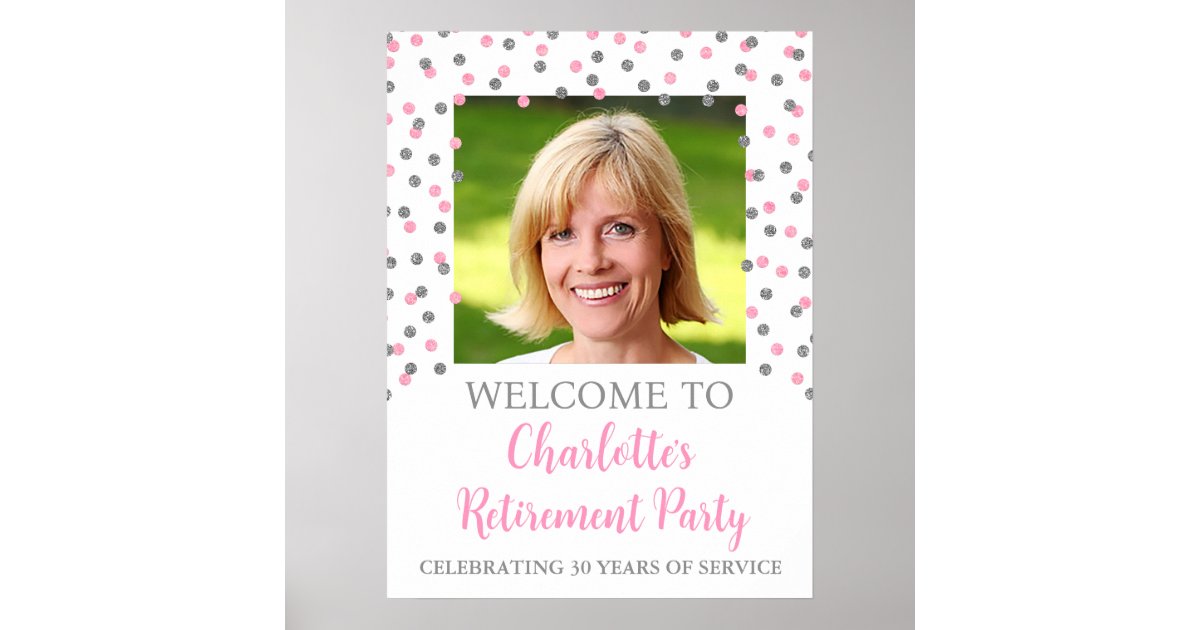Silver Pink Retirement Party Custom 18x24 Photo Poster | Zazzle