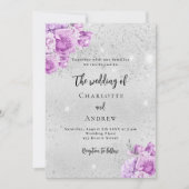 Silver pink violet flowers luxury wedding invitation | Zazzle