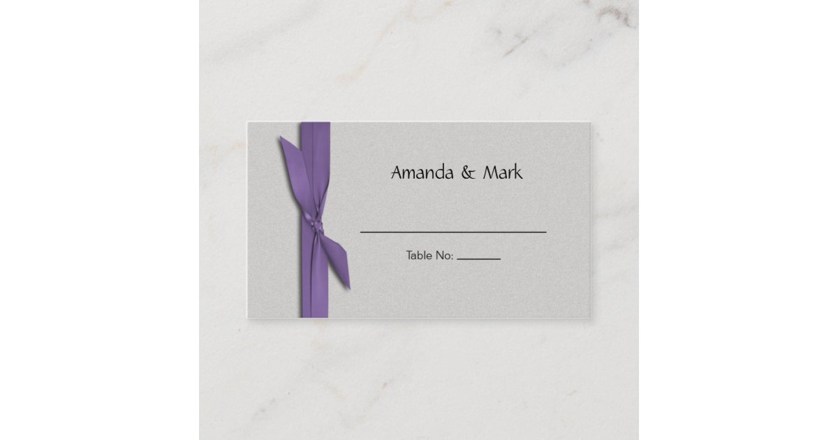 Silver Place Card with Purple Ribbon | Zazzle