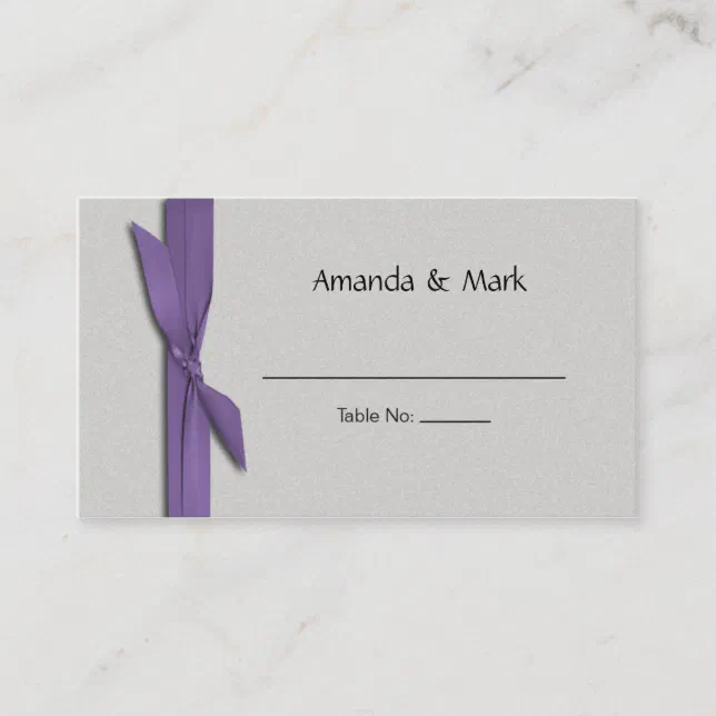 Silver Place Card with Purple Ribbon | Zazzle