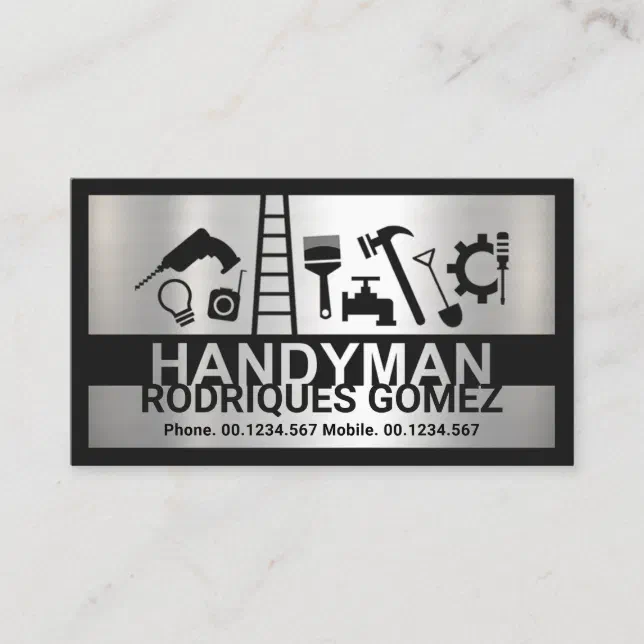 Silver Plate Home Repairs Signage Master Handyman Business Card | Zazzle