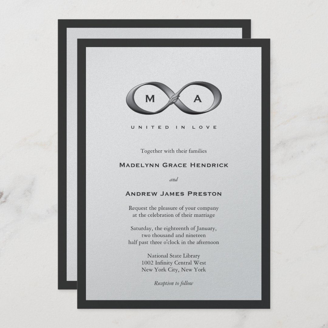 Silver Platinum Infinity Hand Clasp Wedding Invite | Zazzle