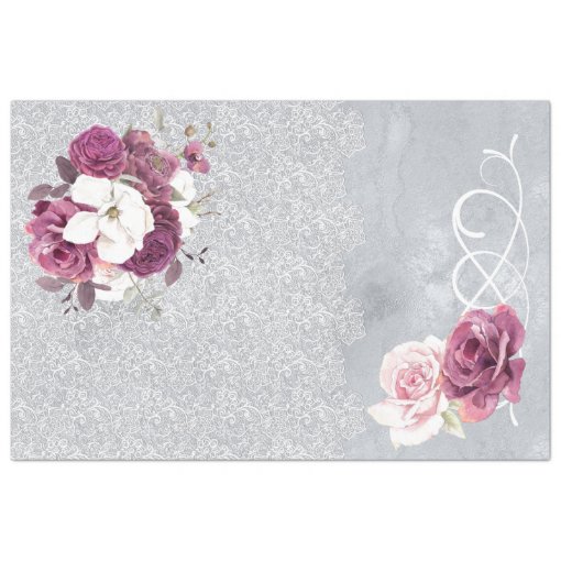 Silver & Plum Floral Lace Tissue Paper | Zazzle