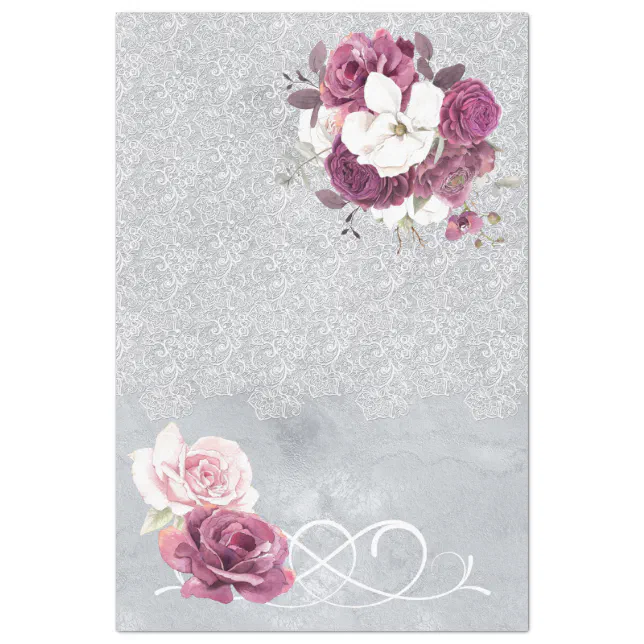 Silver & Plum Floral Lace Tissue Paper | Zazzle