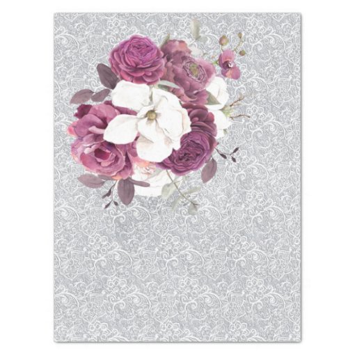 Silver & Plum Floral Lace Tissue Paper | Zazzle