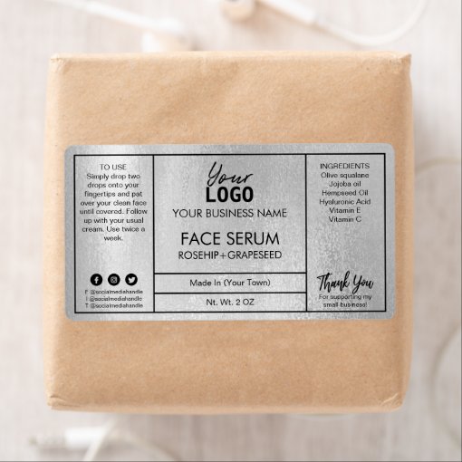 Silver Professional Modern Face Serum Label | Zazzle