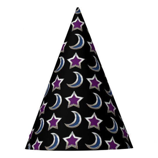 Silver Purple Blue Stars and Moons Pattern Black Party Hat | Zazzle.com
