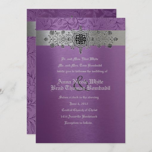Silver & Purple Floral Metallic Wedding Invitation | Zazzle