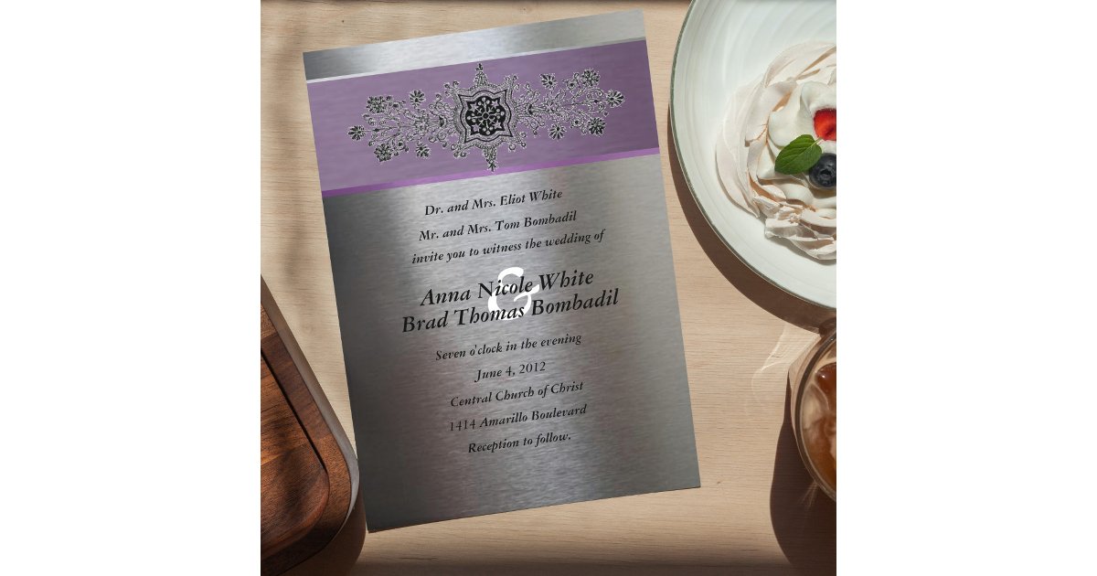 Silver Purple Metallic Wedding Invitation | Zazzle