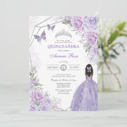 Silver Purple Quinceañera Butterfly Princess Party Invitation | Zazzle