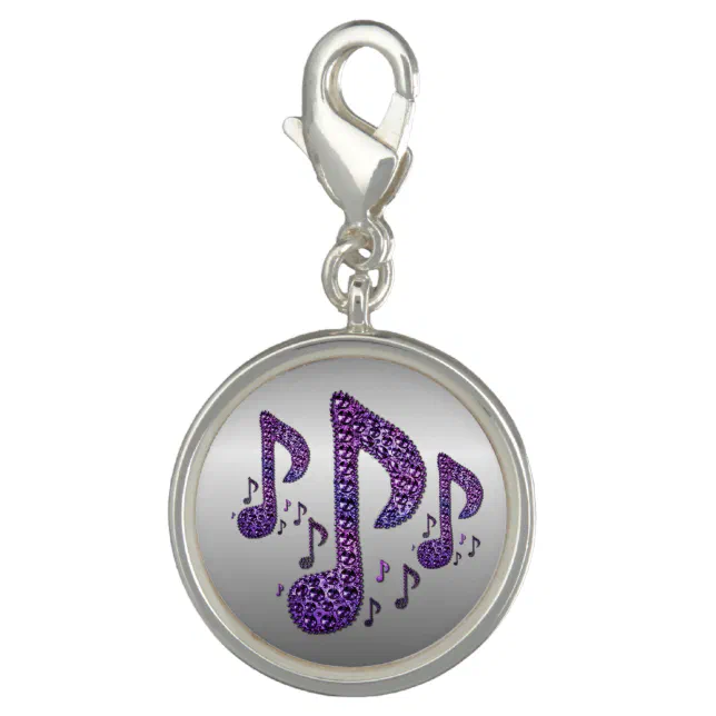 Silver Purple Sparkle Music Notes Charm | Zazzle