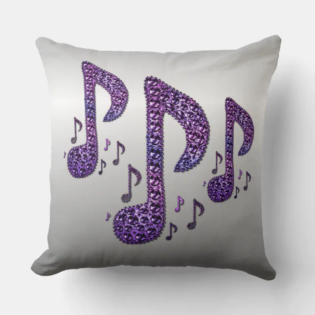 Silver Purple Sparkle Music Notes Throw Pillow | Zazzle