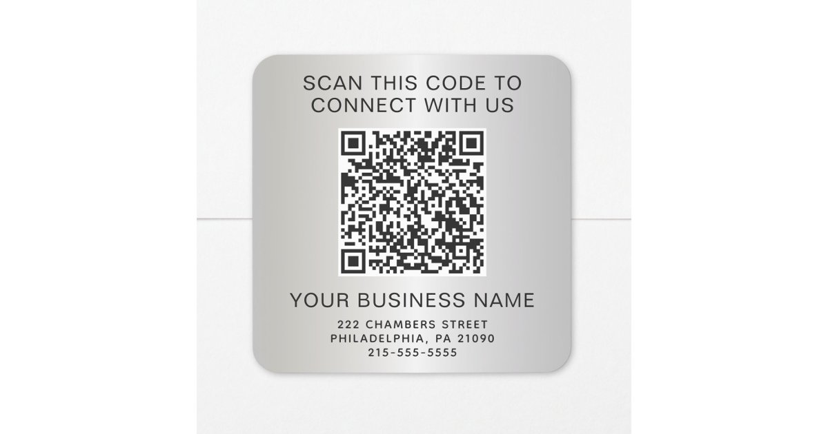 Silver QR Code Business Square Sticker | Zazzle