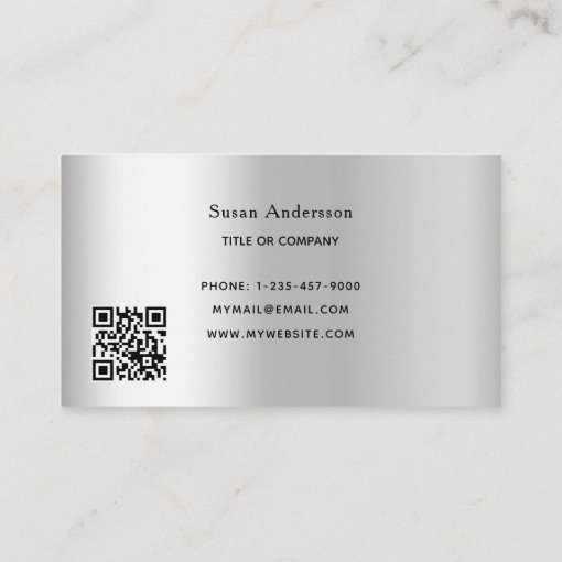 Silver QR code glitter drips female Business Card | Zazzle