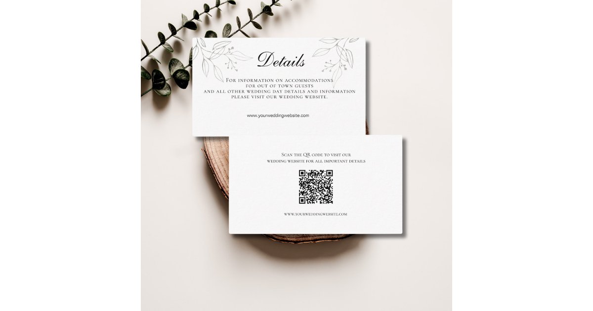 Silver QR code Wedding Details Enclosure Card | Zazzle