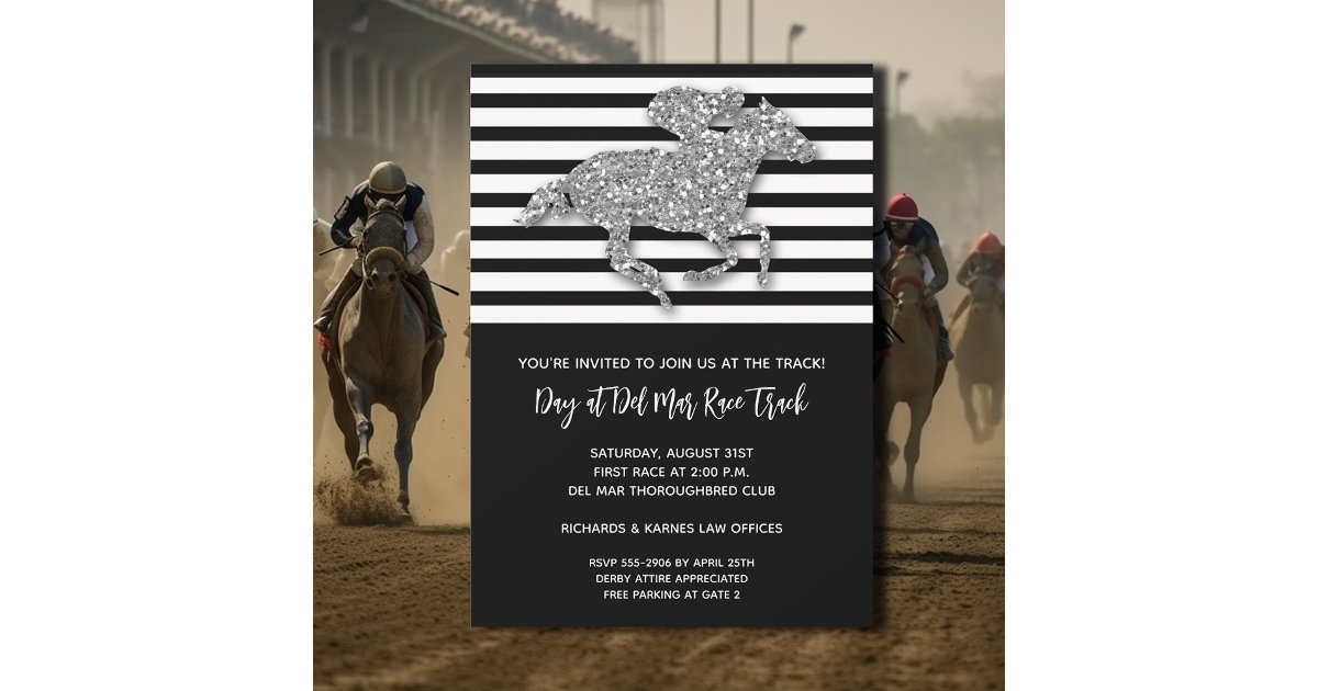 Silver Racehorse at the Track Invitation | Zazzle