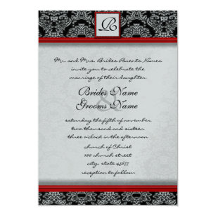 Black red silver Wedding Invitations | Zazzle