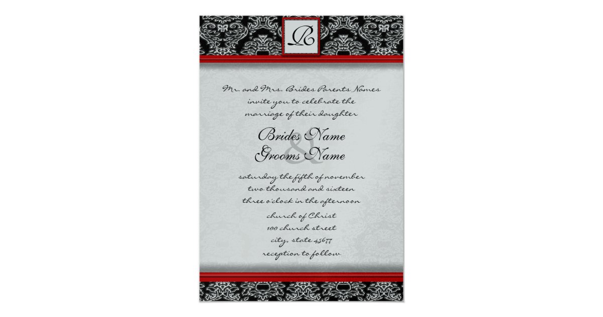 Silver Red and Black Damask Wedding Invitation | Zazzle.com