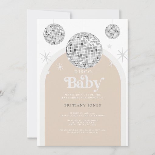 Silver Retro Disco BABY, Baby Shower Invitation | Zazzle