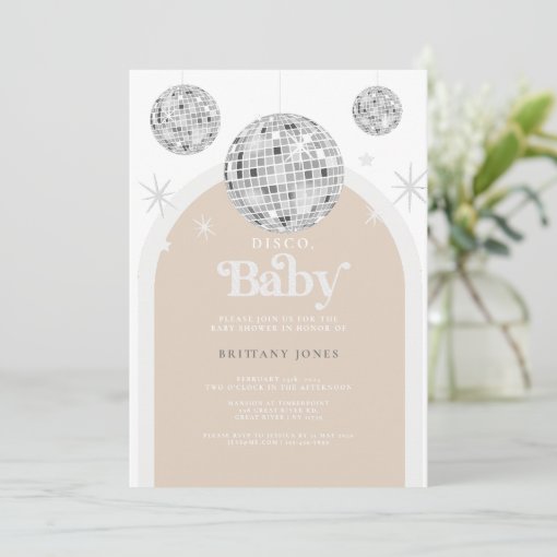 Silver Retro Disco BABY, Baby Shower Invitation | Zazzle