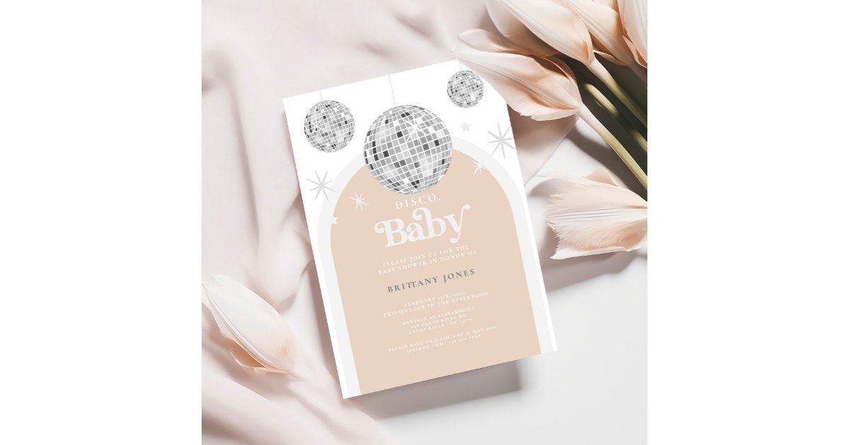 Silver Retro Disco BABY, Baby Shower Invitation | Zazzle
