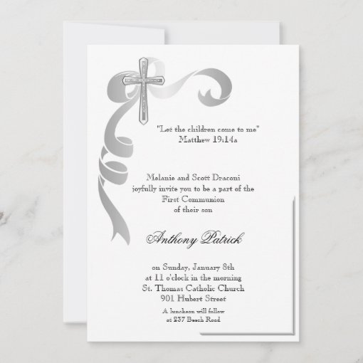 Silver Ribbon Cross Communion Invitation | Zazzle