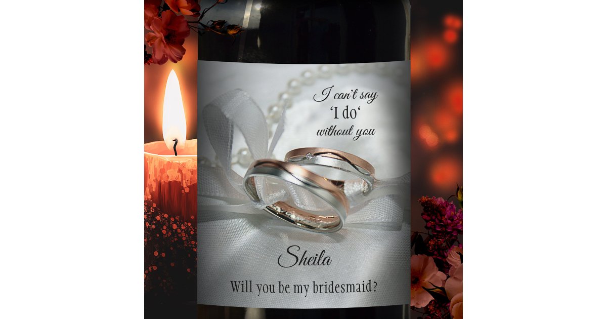 Silver Rose Gold Rings Wedding Wine Label | Zazzle
