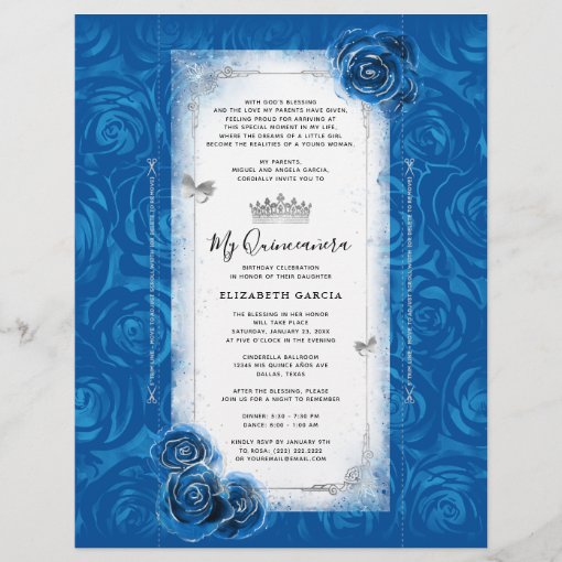Silver Royal Blue Quince DIY Scroll Invitations | Zazzle