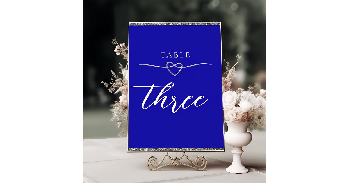 Silver Royal Blue Wedding Table Number | Zazzle