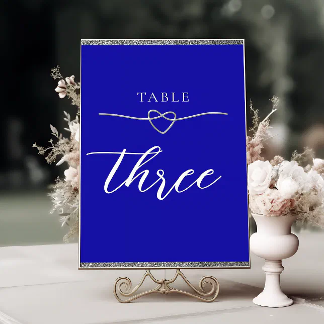 Silver Royal Blue Wedding Table Number | Zazzle