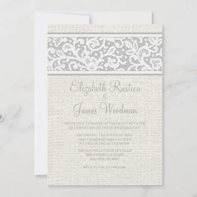Silver Rustic Burlap & Linen Wedding Invitations | Zazzle