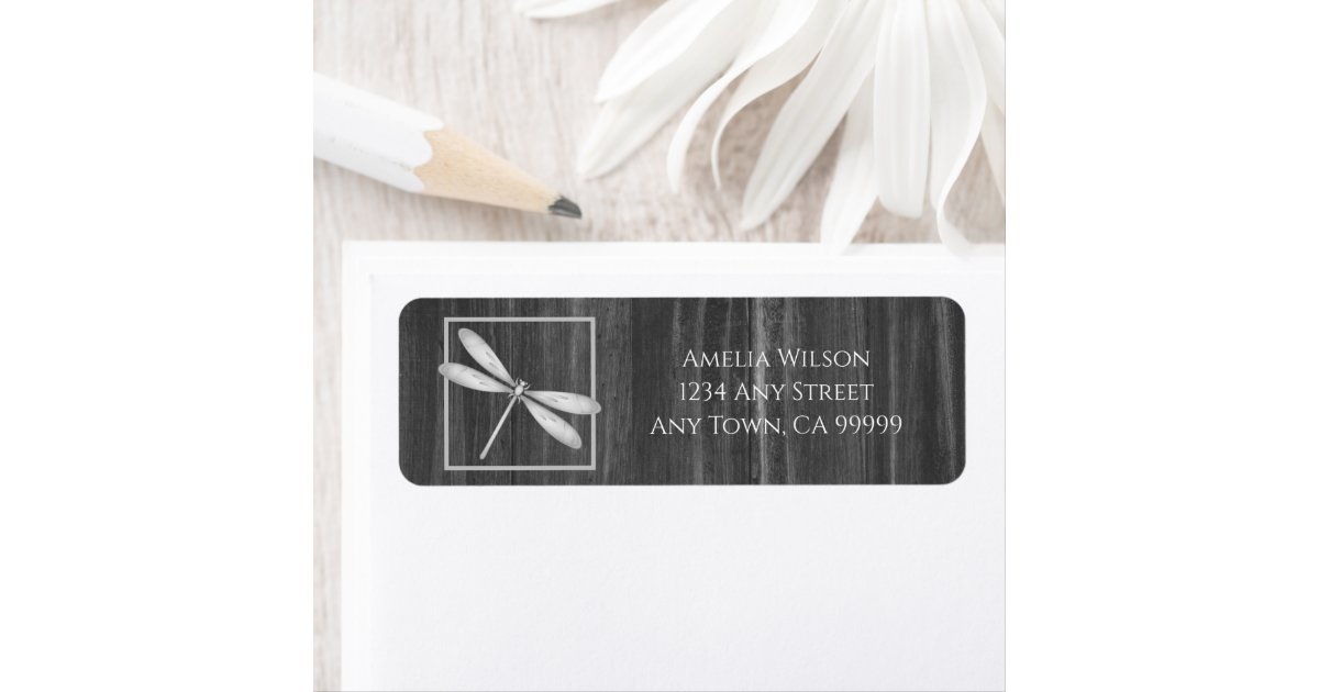 Silver Rustic Dragonfly Return Address Label | Zazzle