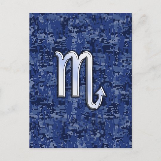 Silver Scorpio Zodiac Sign on Navy Blue Camo Postcard | Zazzle.com