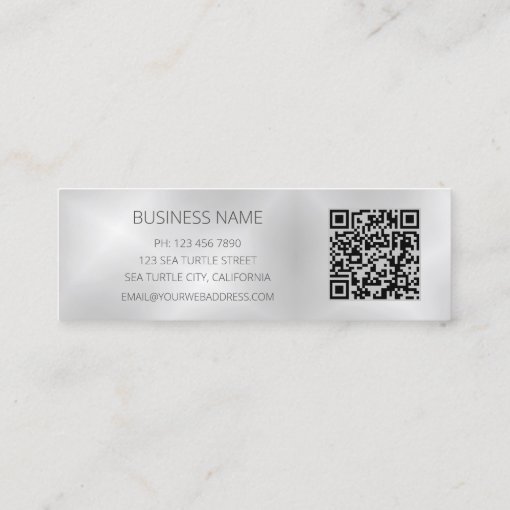Silver Sea Turtle QR Code Beach Style Mini Business Card | Zazzle
