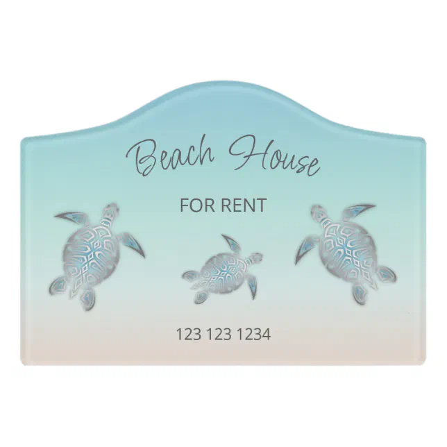 Silver Sea Turtles Beach House Custom Coastal Door Sign | Zazzle