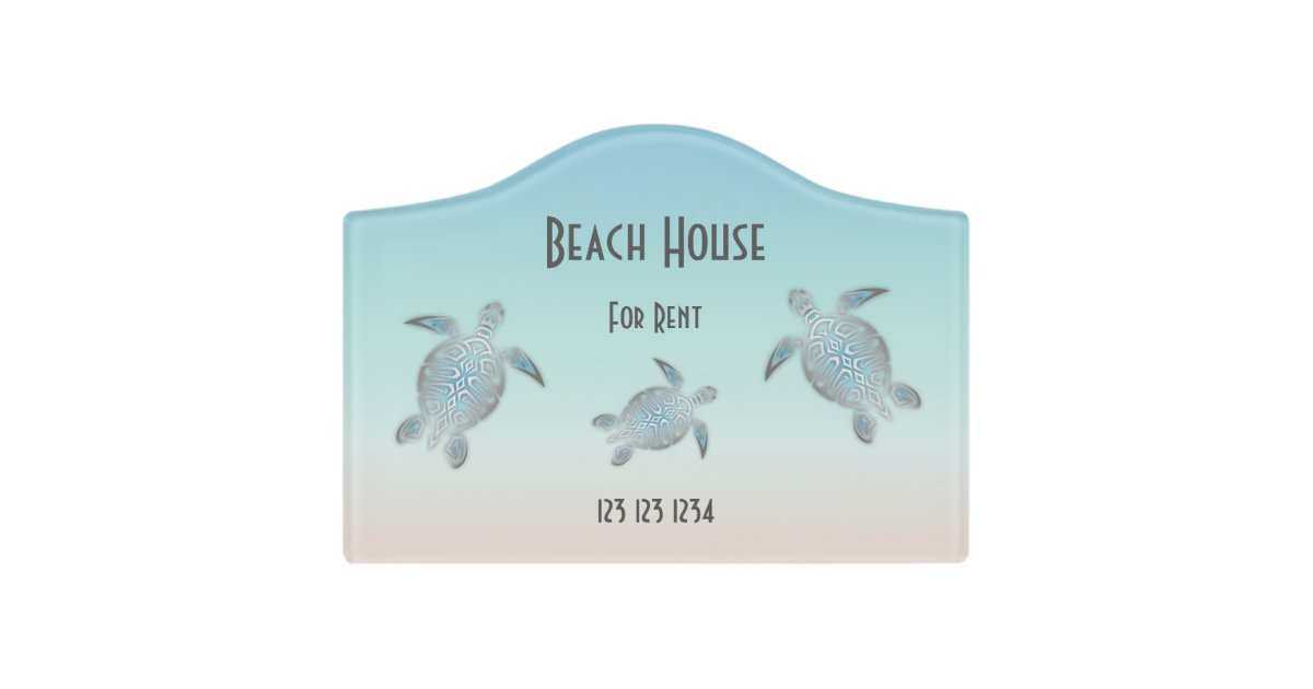 Silver Sea Turtles Beach House Custom Coastal Door Sign | Zazzle