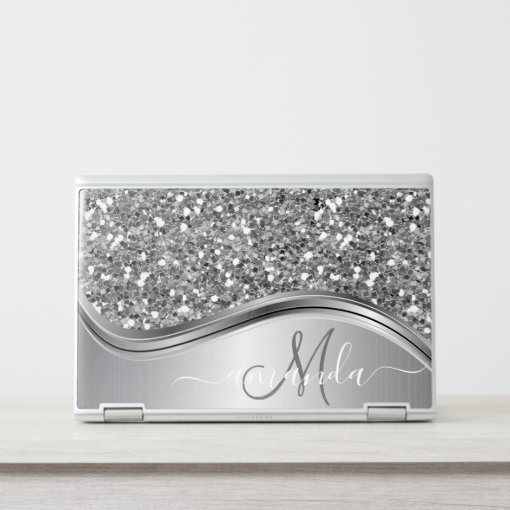 Silver Sequin Glitter Handwritten Calligraphy HP Laptop Skin | Zazzle