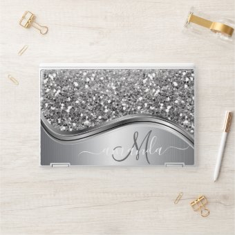 Silver Sequin Glitter Handwritten Calligraphy HP Laptop Skin | Zazzle