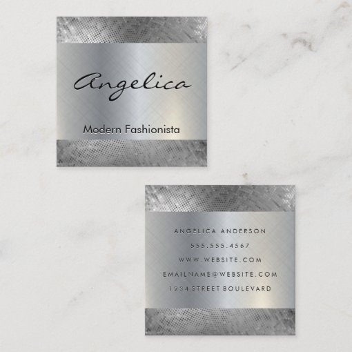 Silver Sequin Pattern | Silver Metallic Background Square Business Card ...