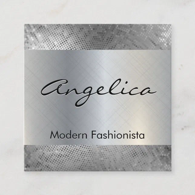 Silver Sequin Pattern | Silver Metallic Background Square Business Card ...
