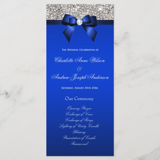 Silver Sequin Royal Blue Bow Wedding Program | Zazzle.com