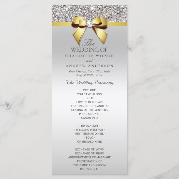 Silver Sequins Gold Diamond Bow Wedding Program | Zazzle.com