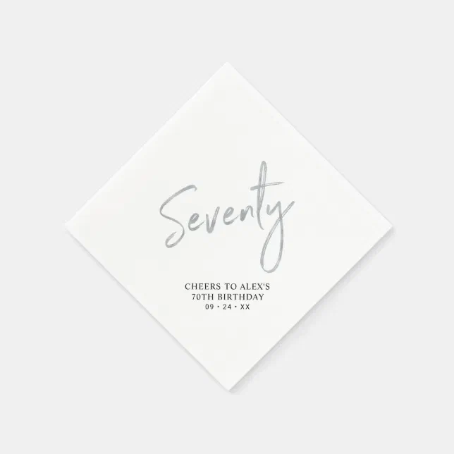 Silver Seventy Modern Adult 70th Birthday Party Napkins | Zazzle
