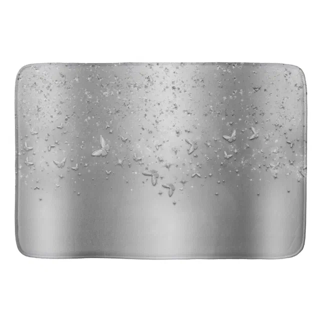Silver Shimmer Sparkle Flutter Butterfly Bath Mat | Zazzle