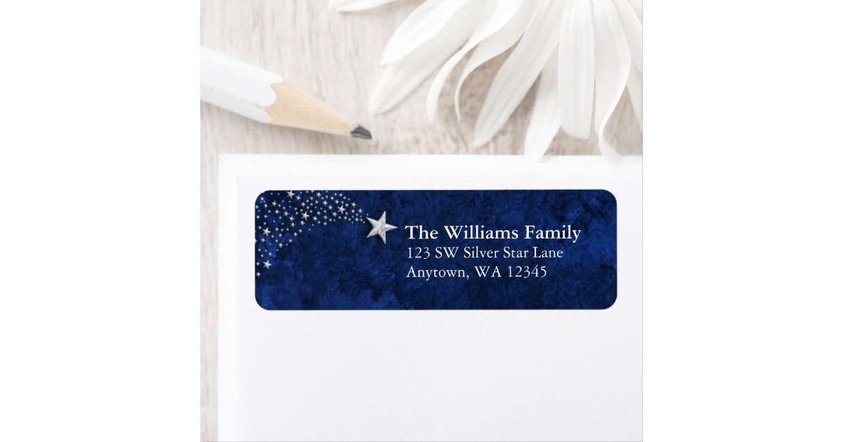 Silver Shooting Stars Blue Return Address Label | Zazzle
