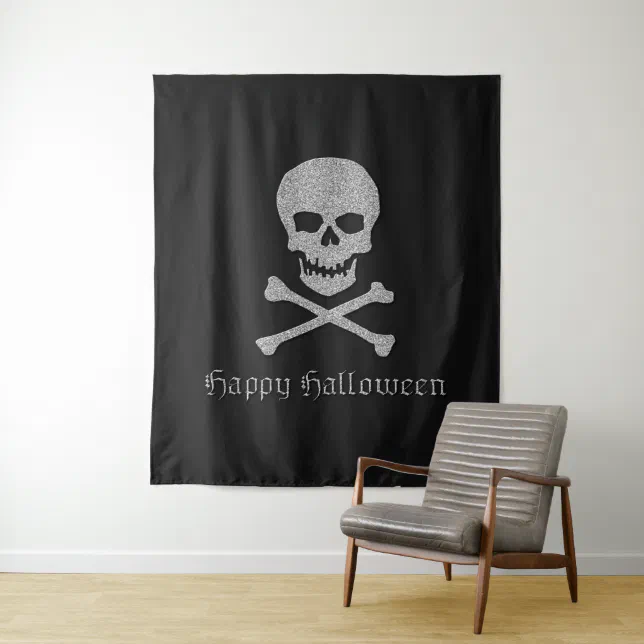 Silver Skull & Crossbones Halloween Backdrop | Zazzle