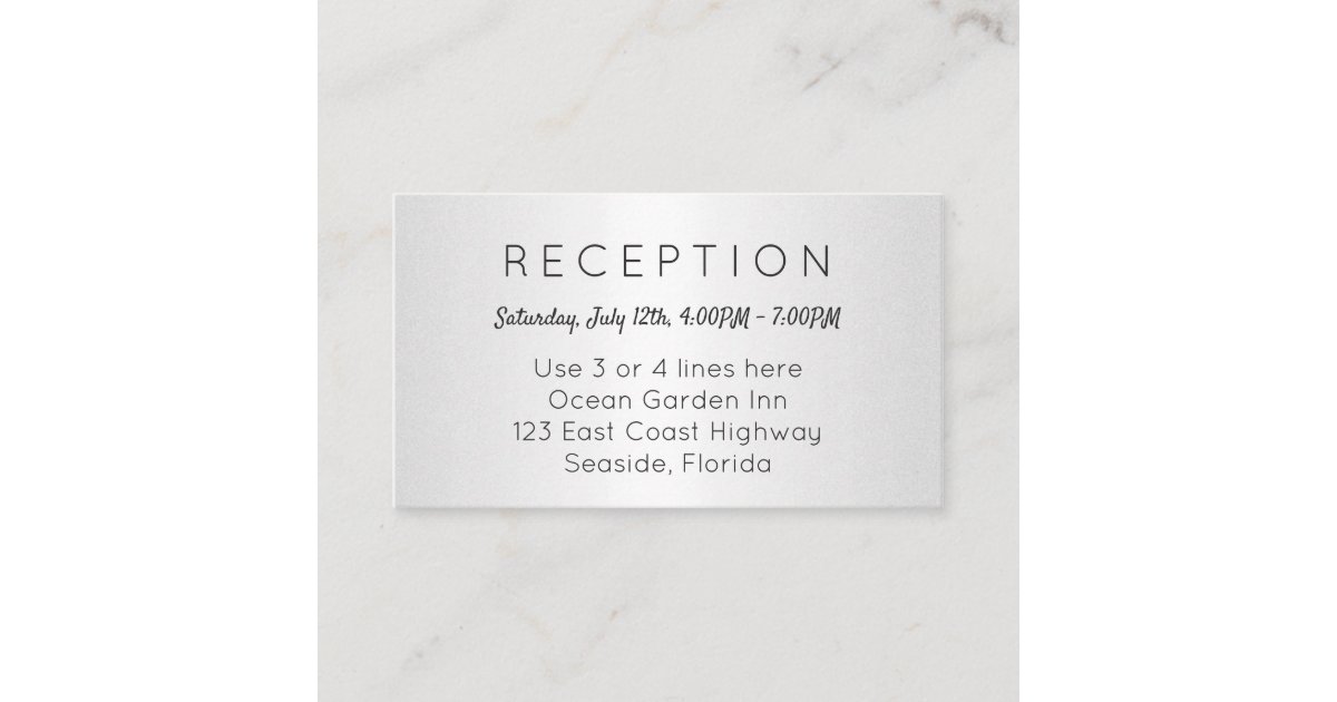Silver Small Reception Cards Venue Address | Zazzle