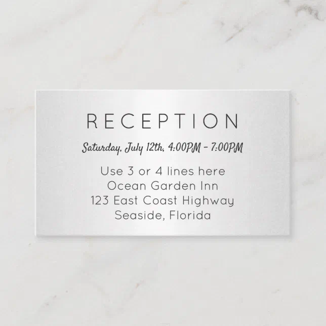 Silver Small Reception Cards Venue Address | Zazzle